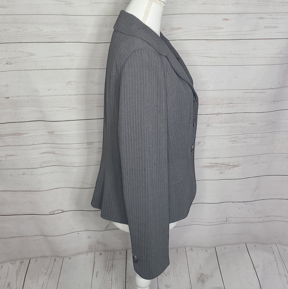New Ann Taylor Notch Collard Grey Pin Strip Blazer - Gem